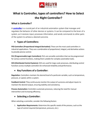 What is Controller, types of controllers How to Select the Right ...