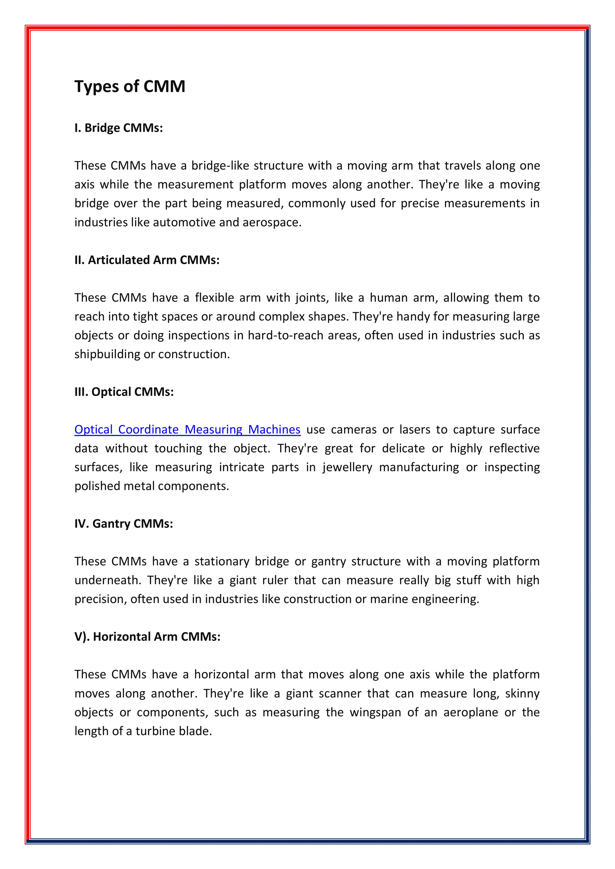 What is Coordinate Measuring Machine? CMM Types, Features, Functions | PDF