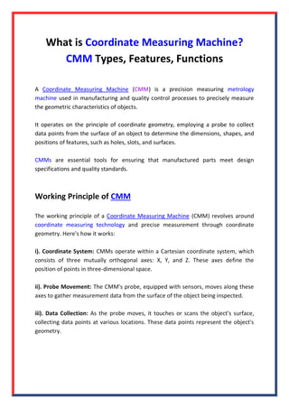 What is Coordinate Measuring Machine? CMM Types, Features, Functions | PDF