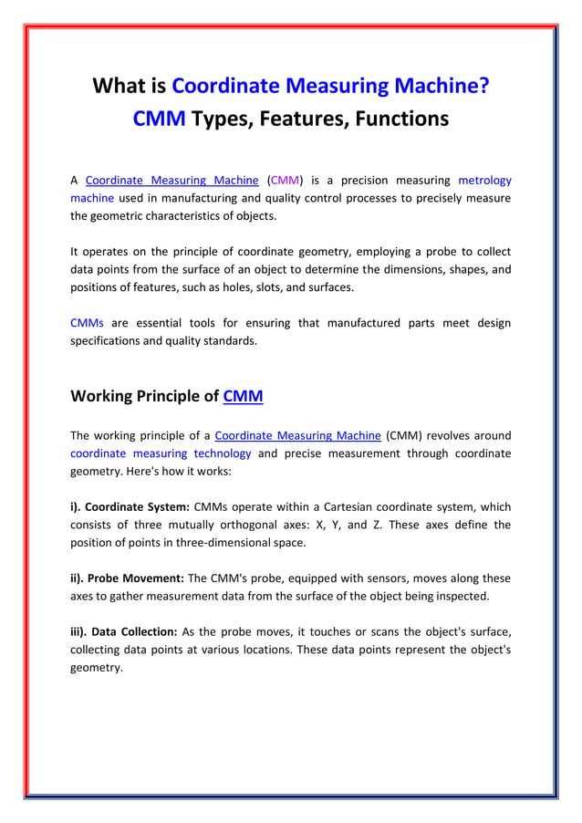 What is Coordinate Measuring Machine? CMM Types, Features, Functions ...