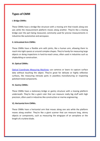 What is Coordinate Measuring Machine? CMM Types, Features, Functions | PDF
