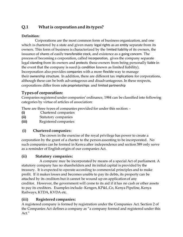 What is corporation and its types | DOCX | Business Accounting ...