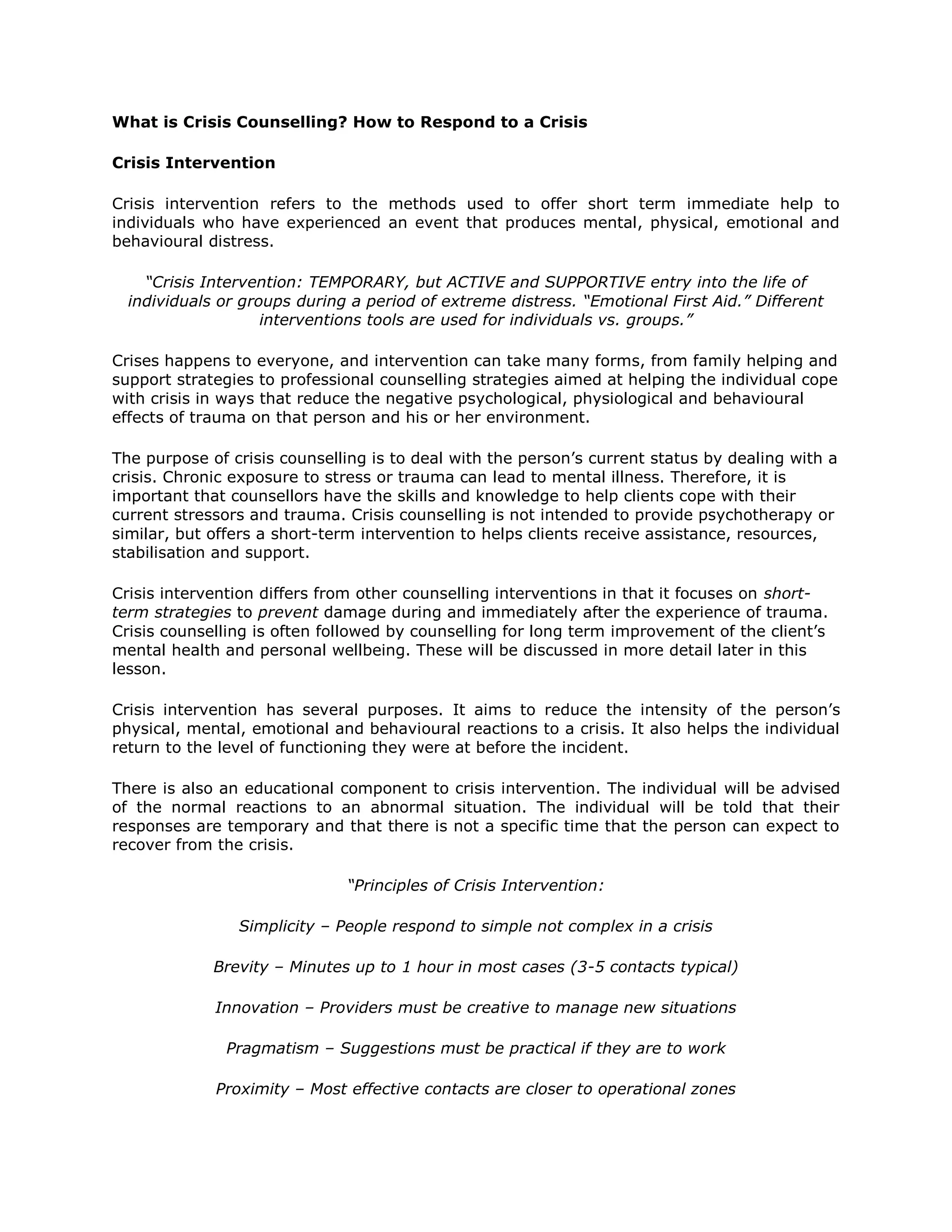 What is crisis counselling | DOCX