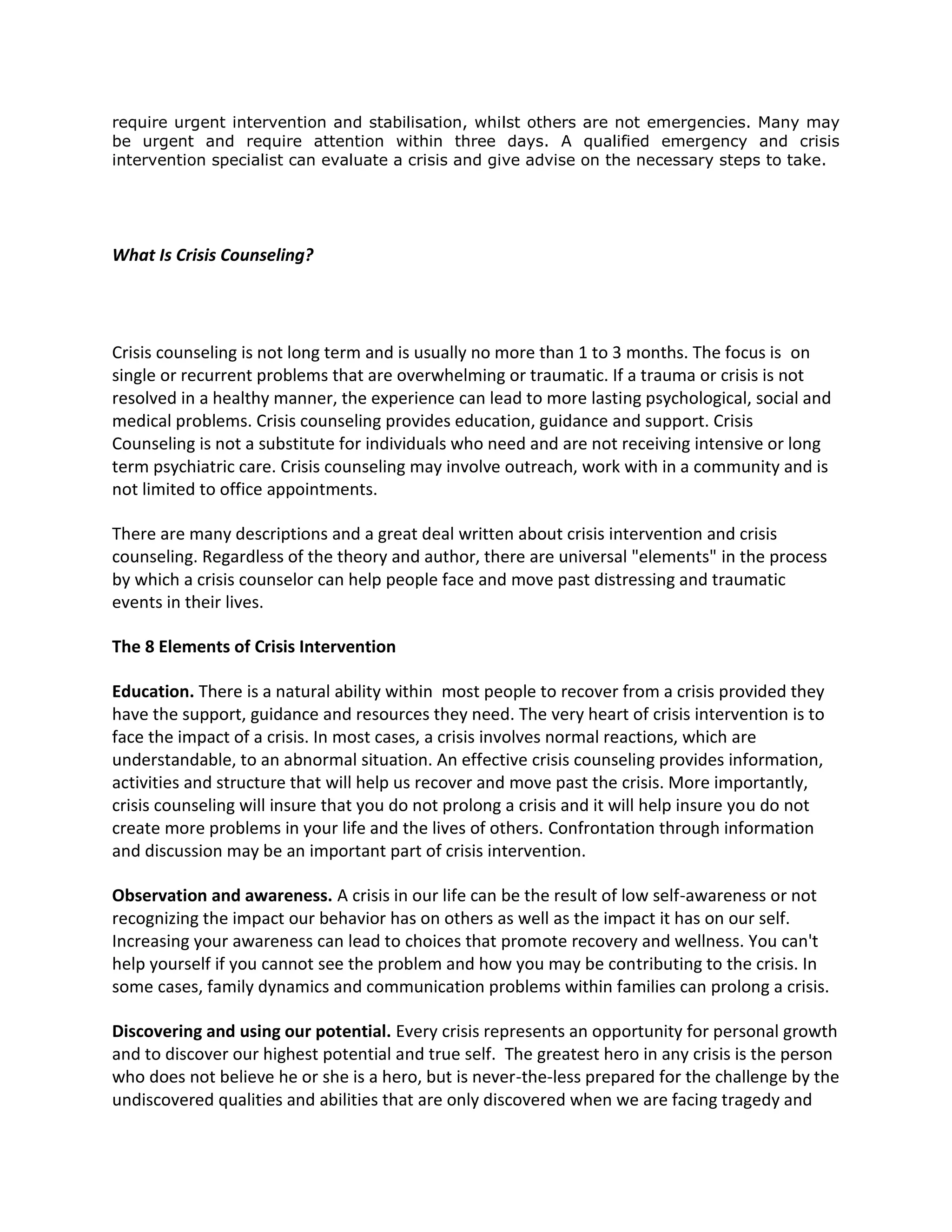 What is crisis counselling | DOCX