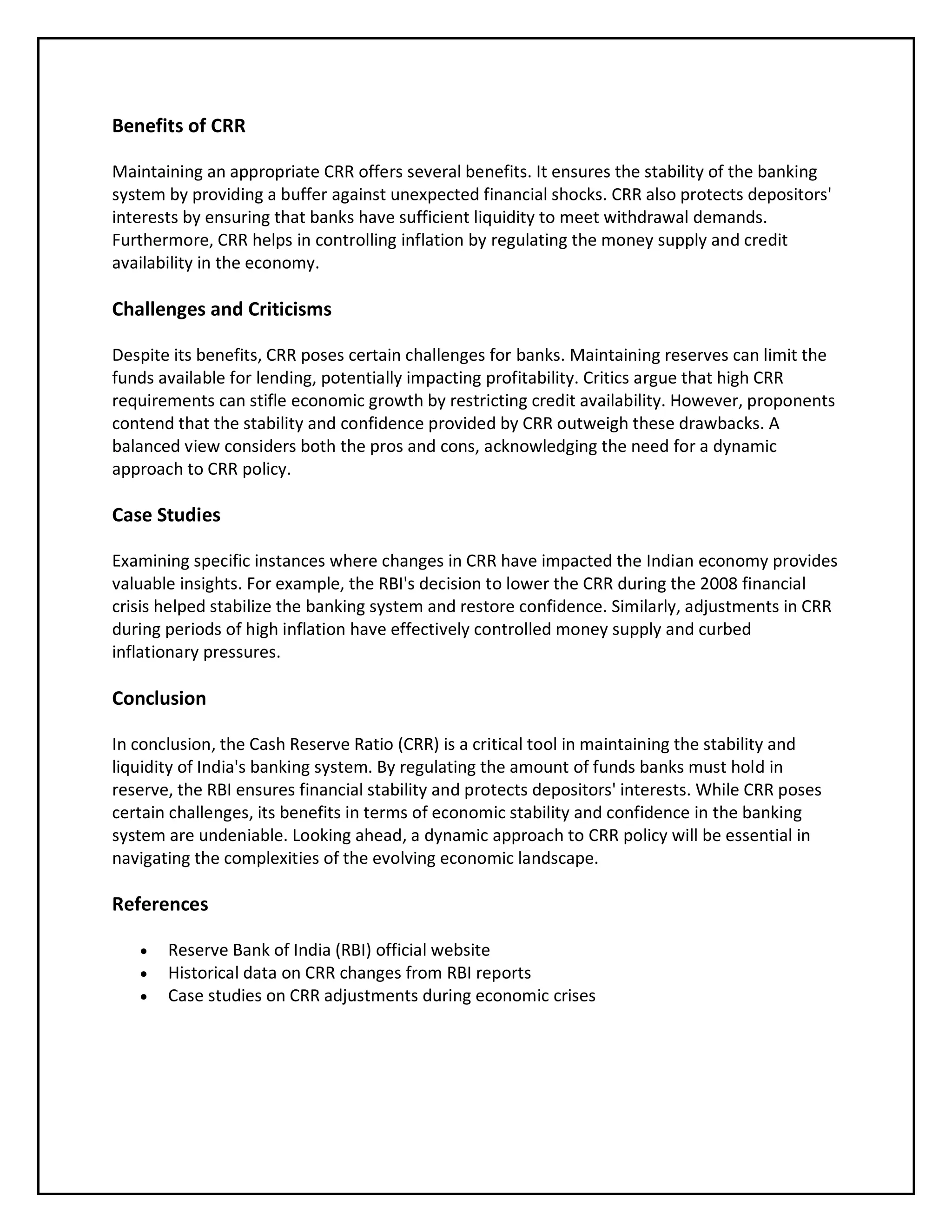 What is Cash Reserve Ratio (CRR) in India | PDF