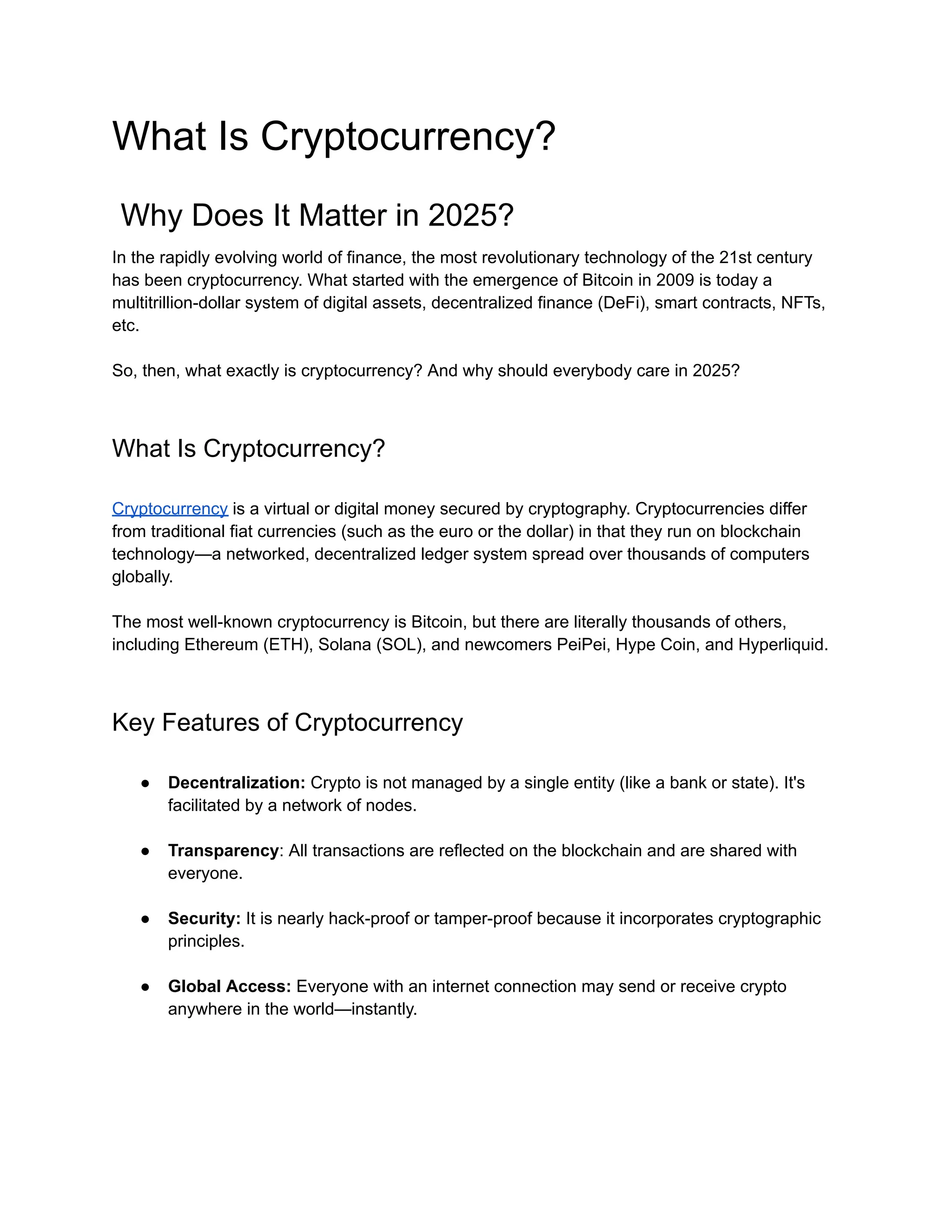 What Is Cryptocurrency and Why Does It Matter in 2025? | PDF