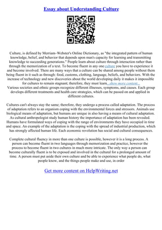 What Is Culture Essay | PDF