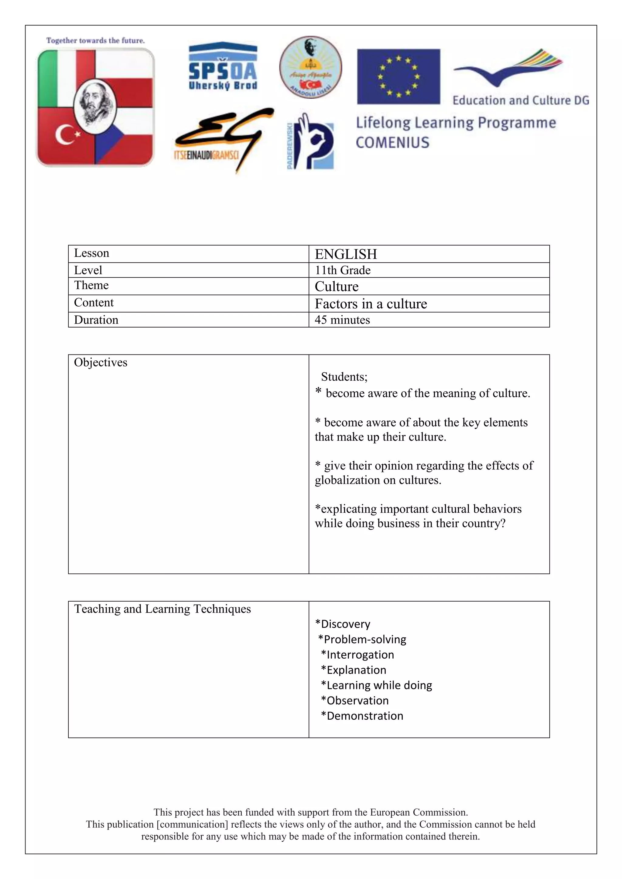 What is culture lesson plan Turkey | PDF