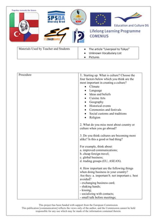 What is culture lesson plan Turkey | DOCX
