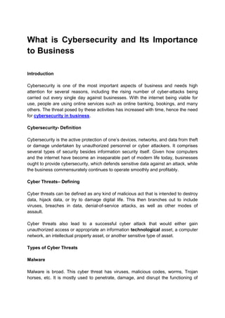 What is Cybersecurity and Its Importance to Business | PDF
