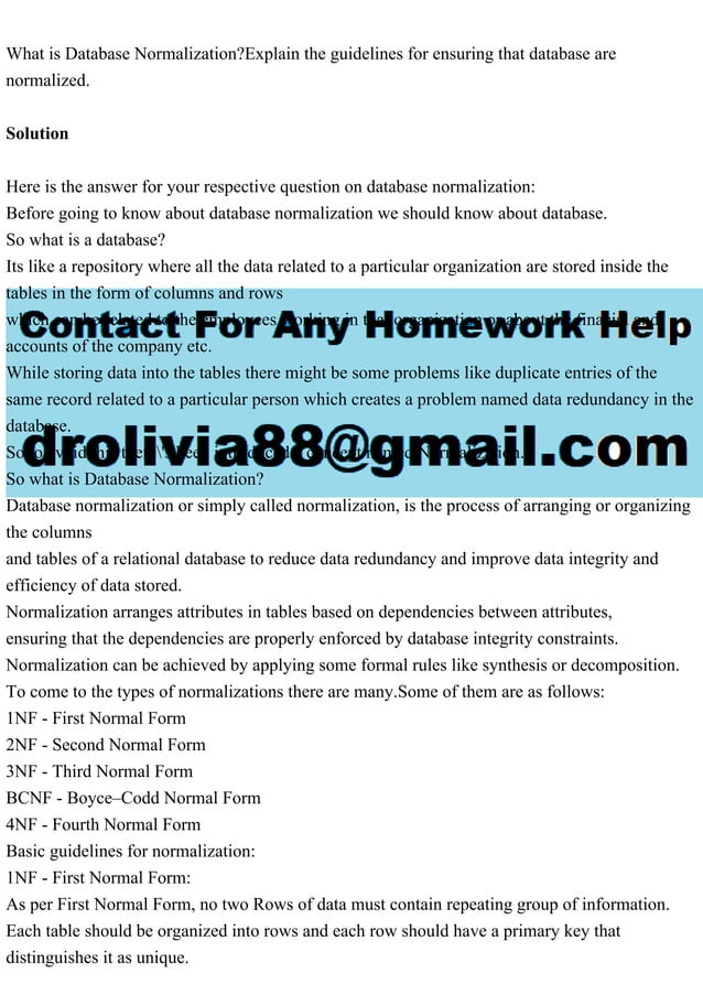 What Is Database Normalizationexplain The Guidelines For Ensuring Tpdf