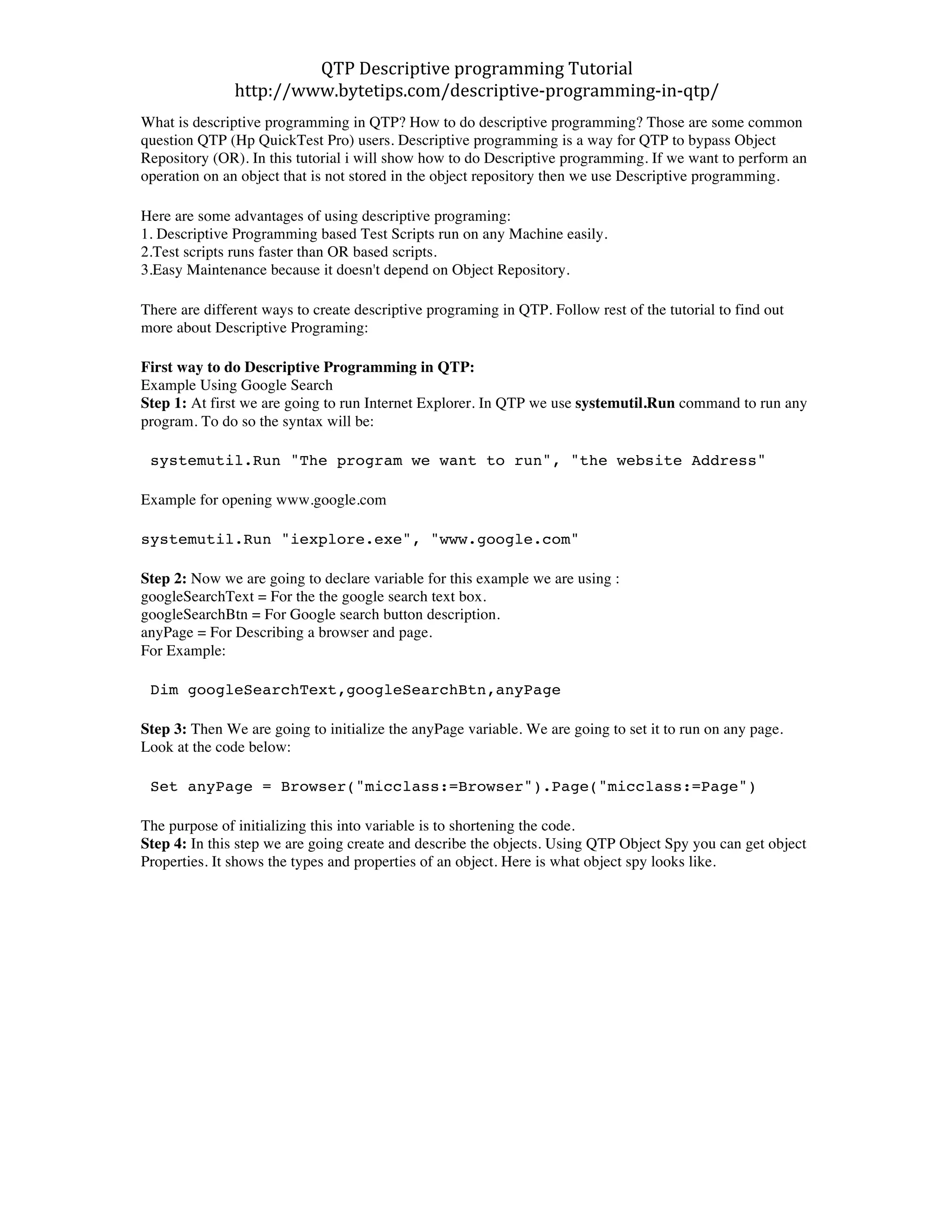 Qtp Descriptive Programming Tutorial Pdf Free Download 6652