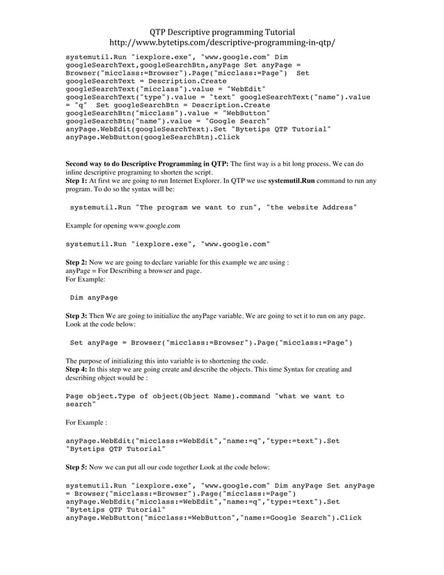 QTP Descriptive programming Tutorial | PDF