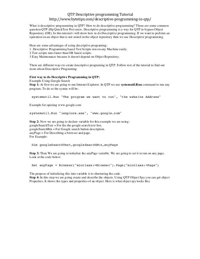 Qtp Descriptive Programming Tutorial