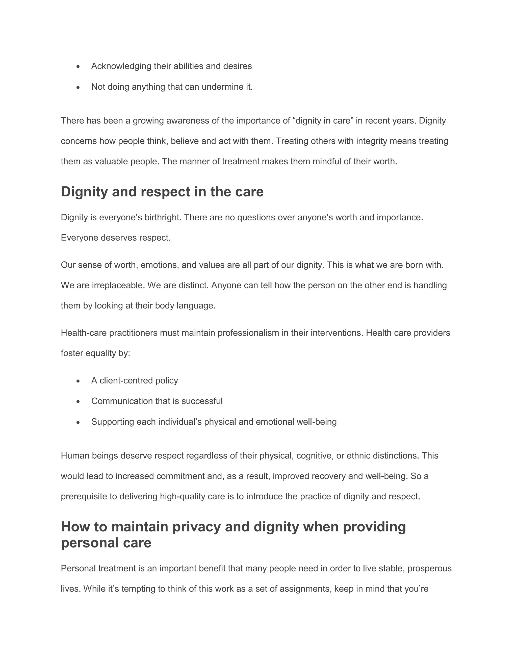 What is dignity in care | PDF