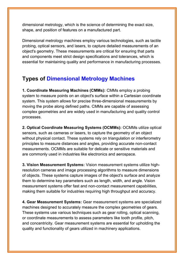 What is Dimensional Metrology? Dimensional Metrology Machine Types.pdf