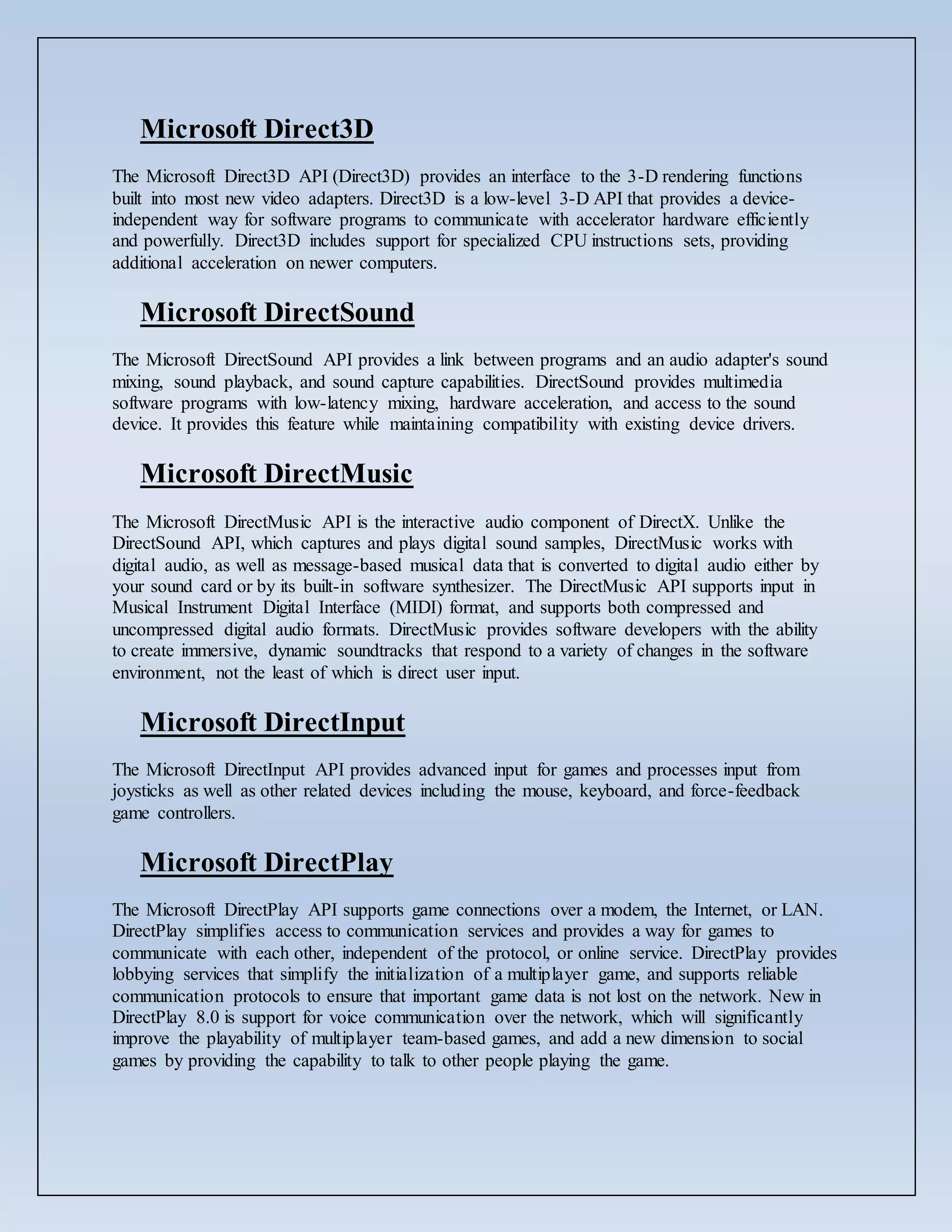 What is direct X ? | DOCX | Digital Audio | Computer Software and Applications