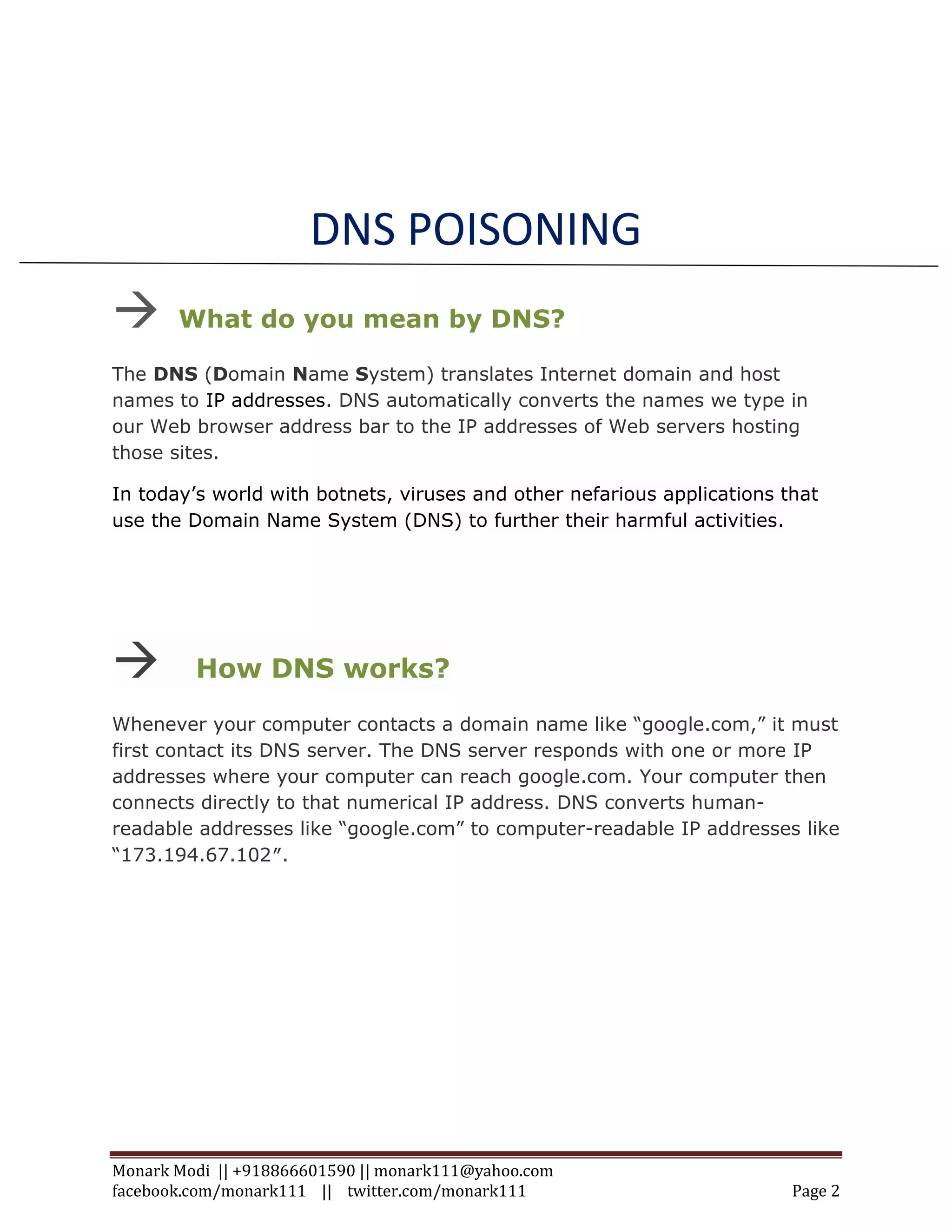 How DNS Poisoning works? | PDF
