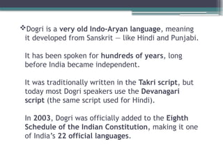 Is the Dogri language losing resonance in India? | PPTX