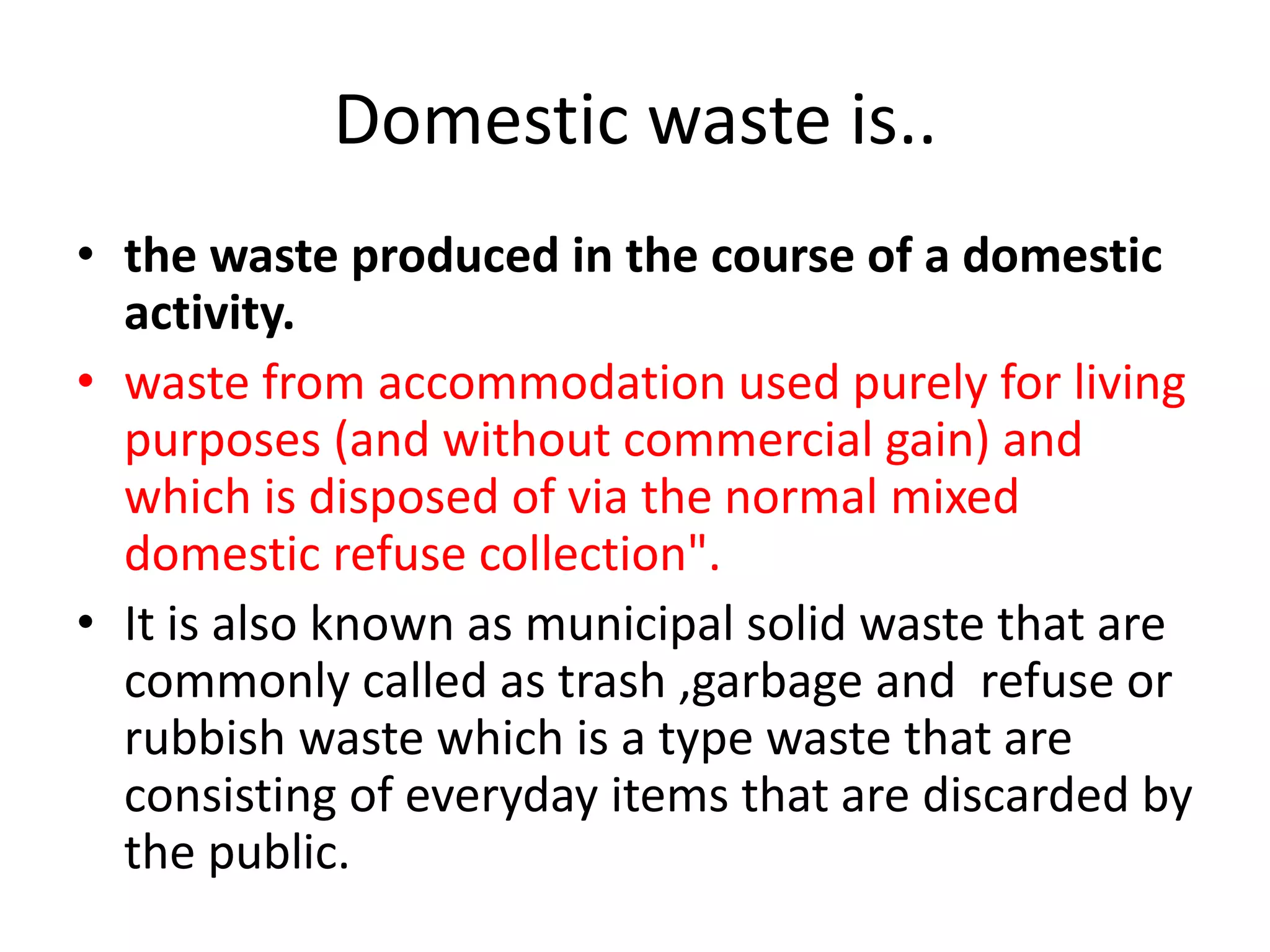 What is domestic waste | PPTX