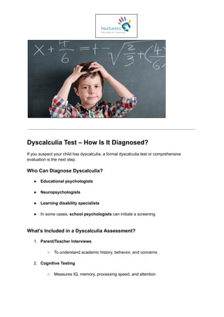 What is Dyscalculia? Symptoms, Causes & Diagnosis | Nurturers | PDF