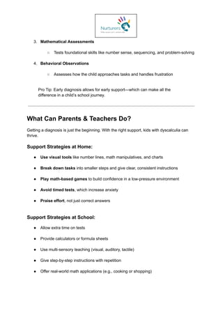 What is Dyscalculia? Symptoms, Causes & Diagnosis | Nurturers | PDF