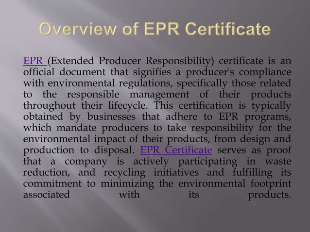 What is EPR Certificate? | PPTX