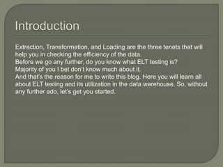 What is ETL testing & how to enforce it in Data Wharehouse | PPTX