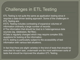 What is ETL testing & how to enforce it in Data Wharehouse | PPTX