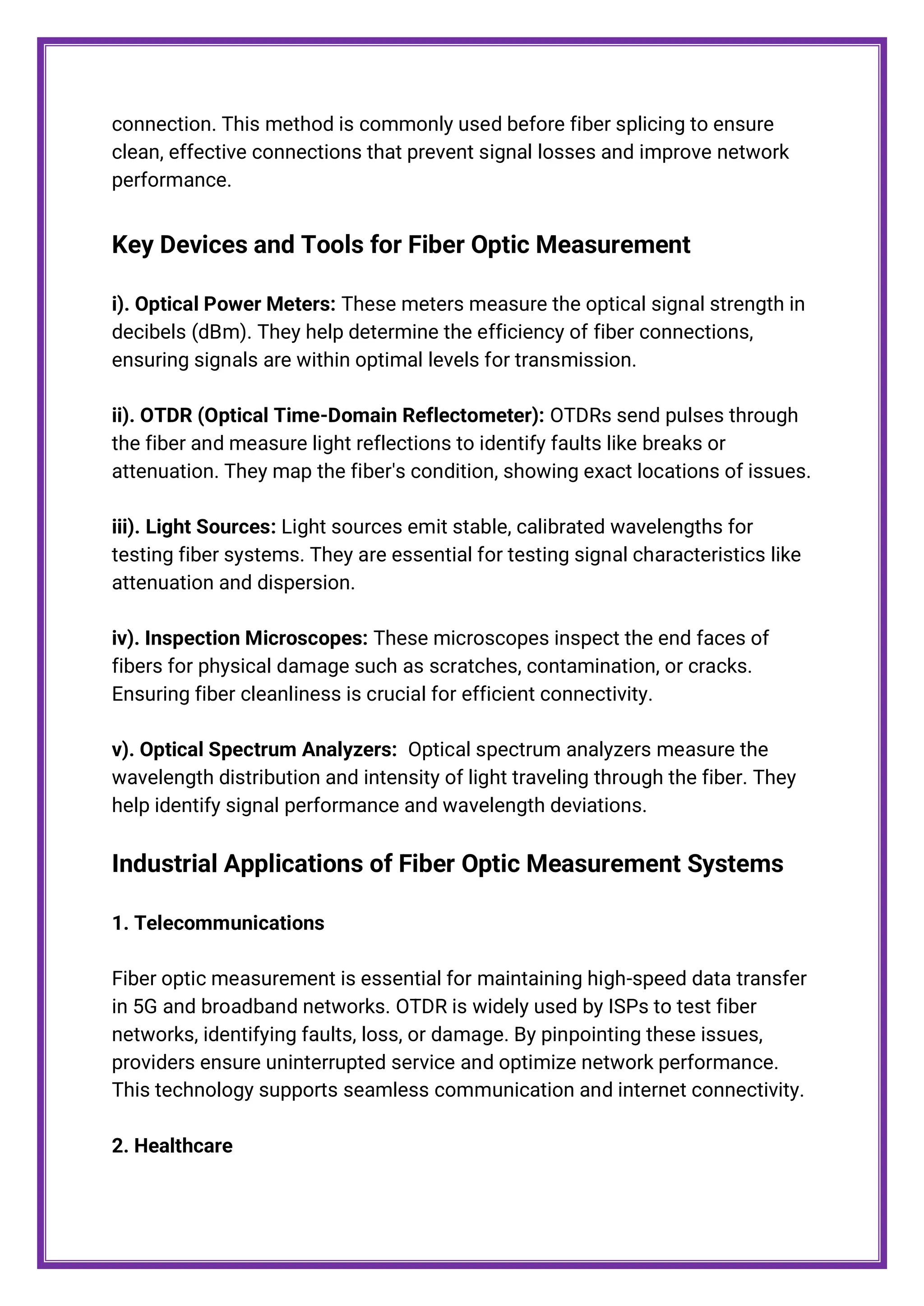What is Fiber Optic Measurement Importance, Working & Application | PDF
