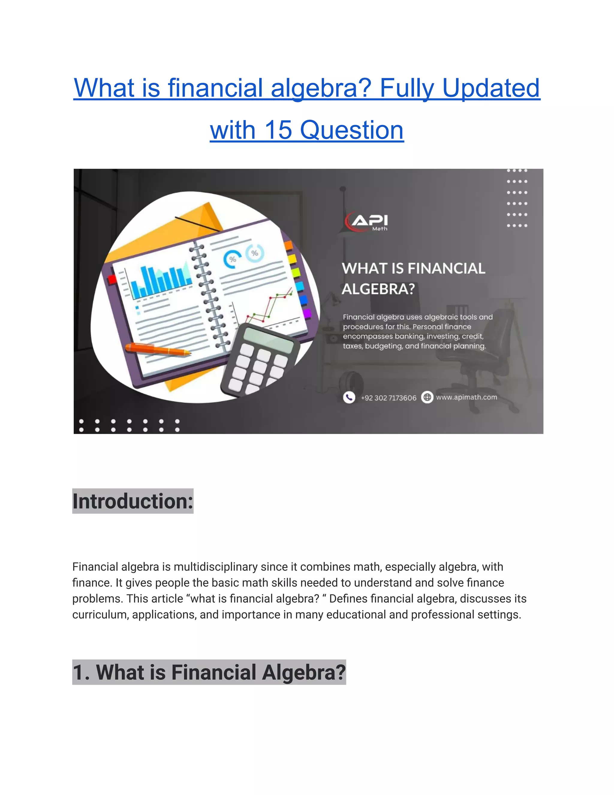 What is financial algebra? Fully Updated with 15 Question | PDF