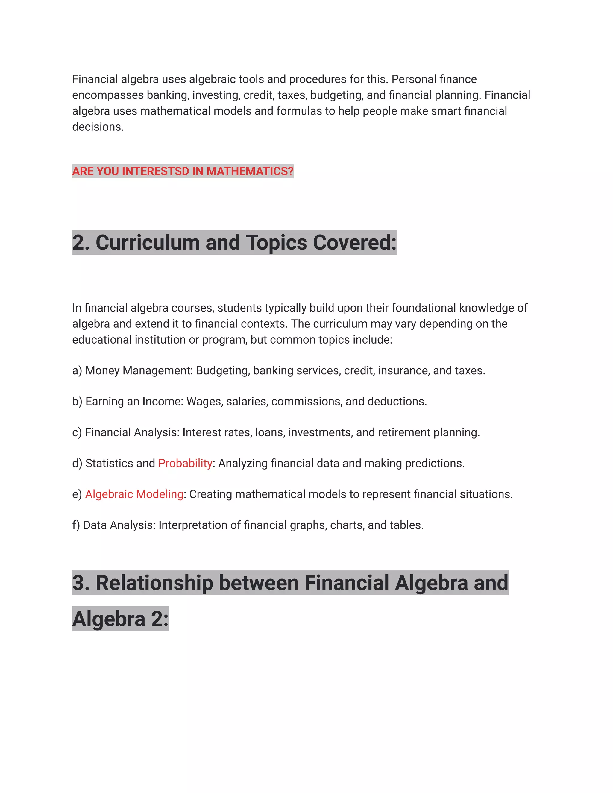 What is financial algebra? Fully Updated with 15 Question | PDF