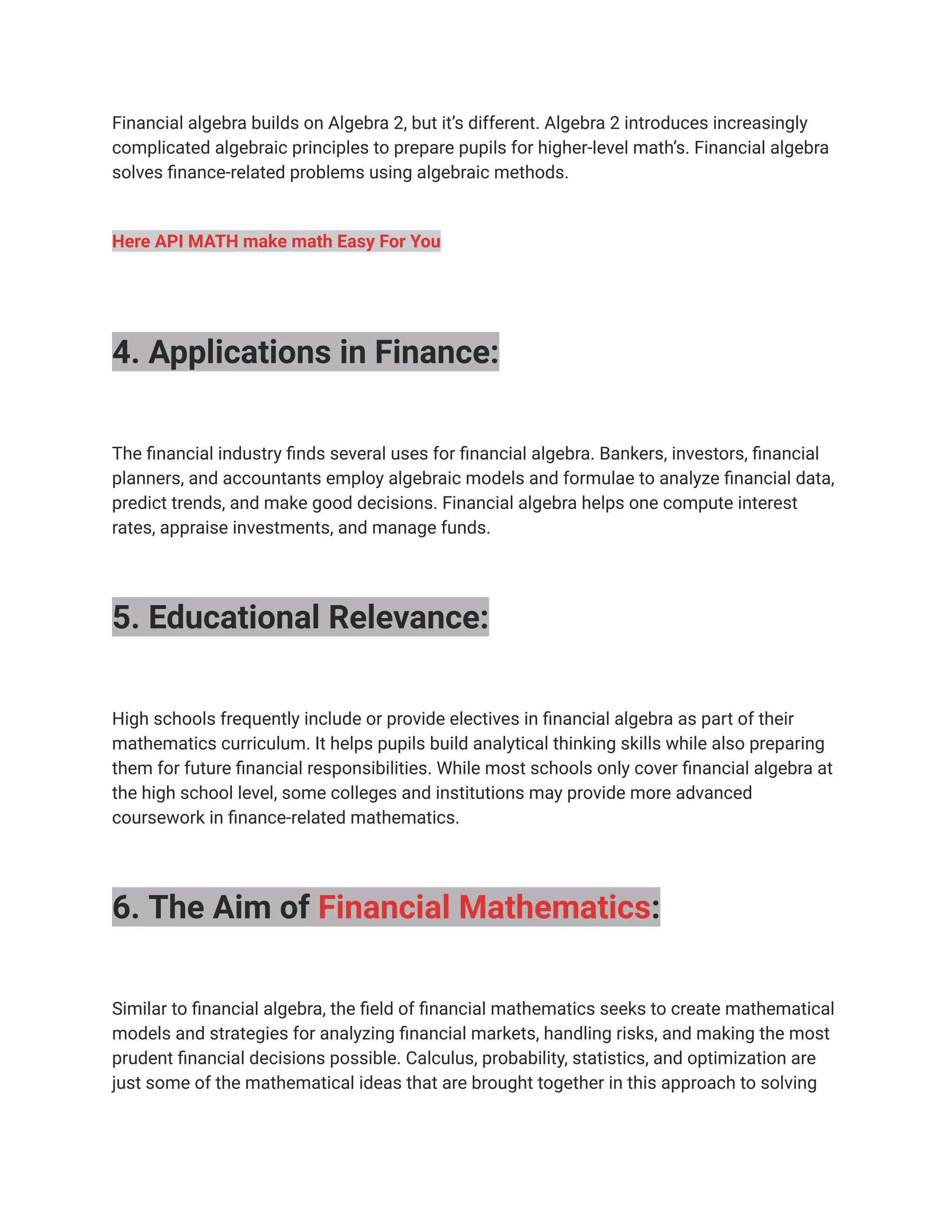 What is financial algebra? Fully Updated with 15 Question | PDF