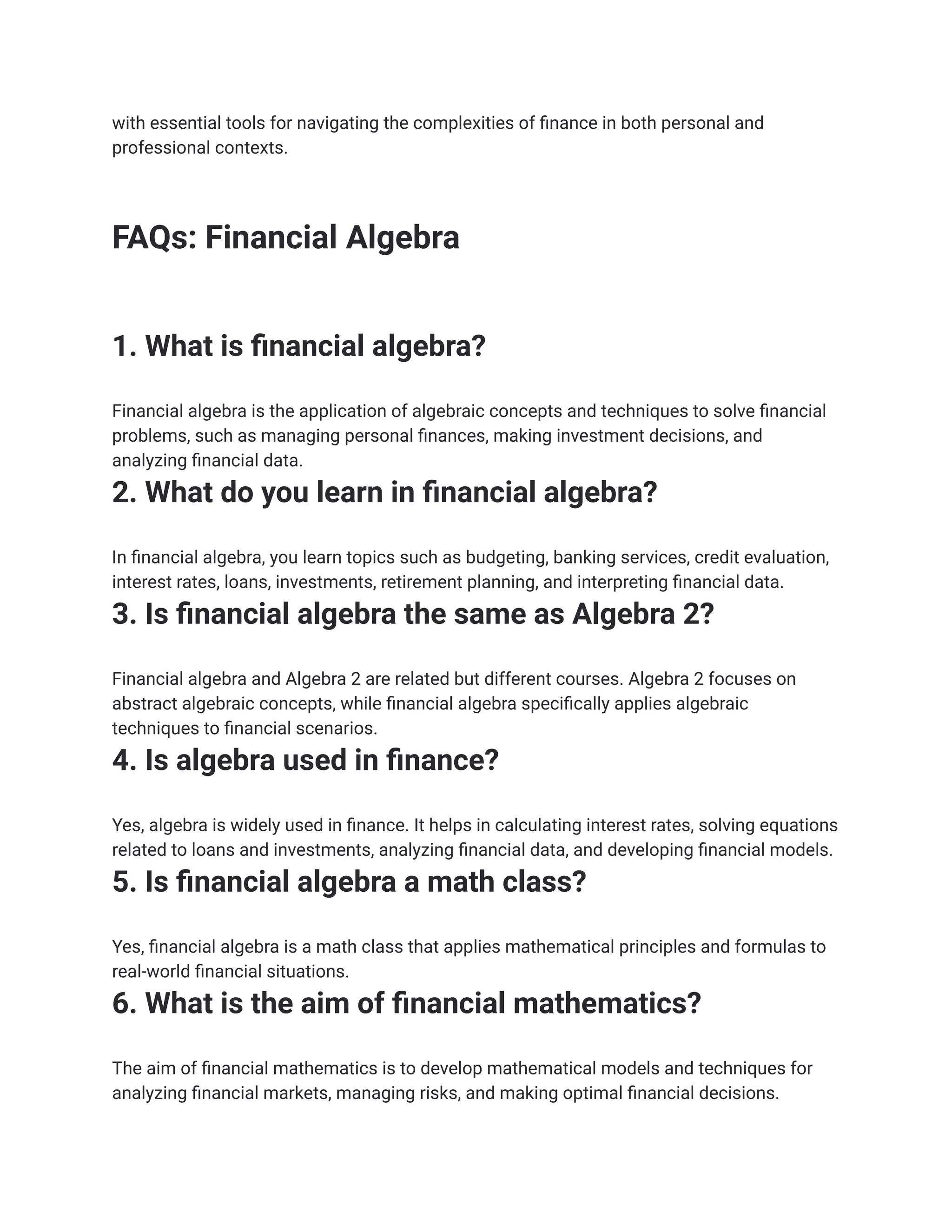 What is financial algebra? Fully Updated with 15 Question | PDF