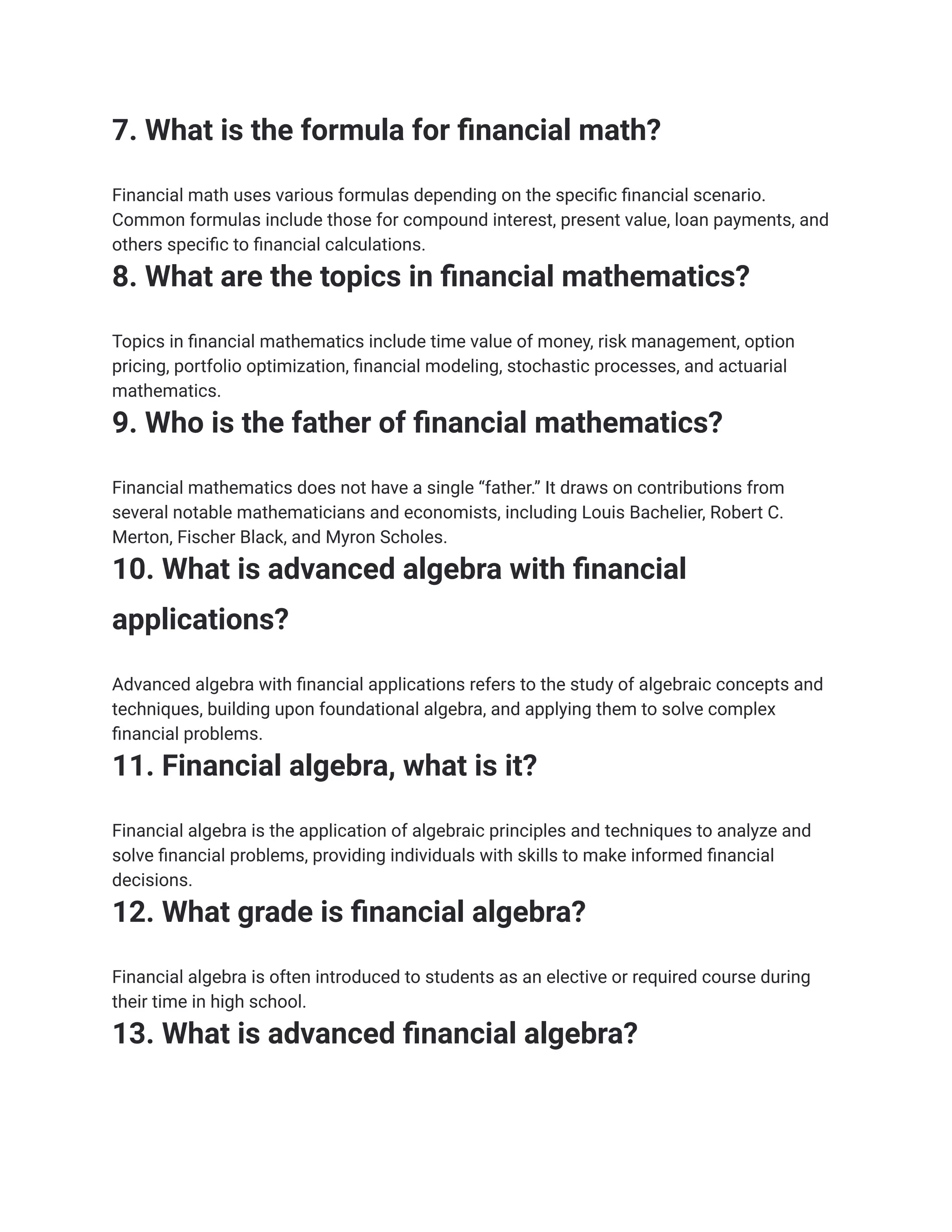 What is financial algebra? Fully Updated with 15 Question | PDF