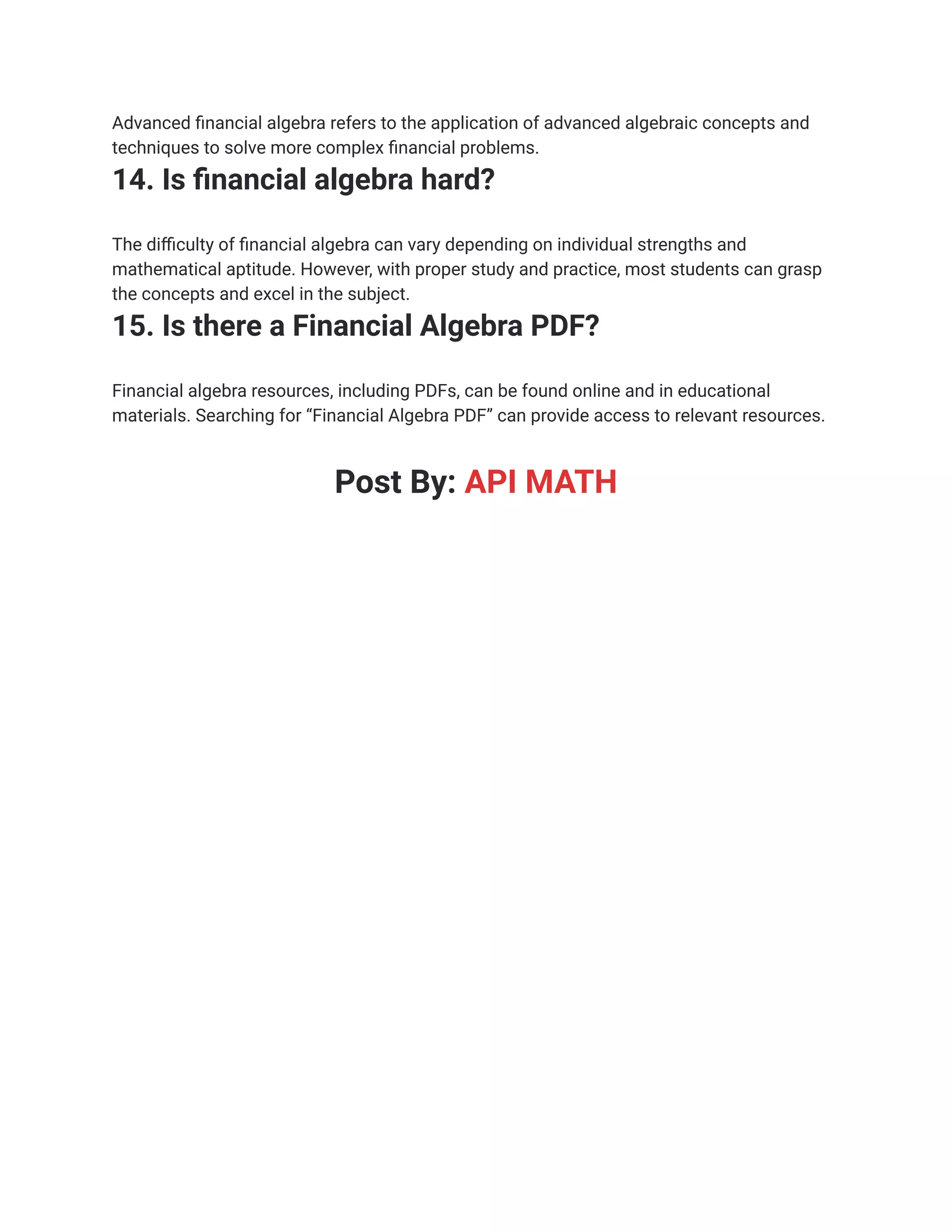 What is financial algebra? Fully Updated with 15 Question | PDF