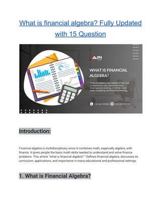 What is financial algebra? Fully Updated with 15 Question | PDF