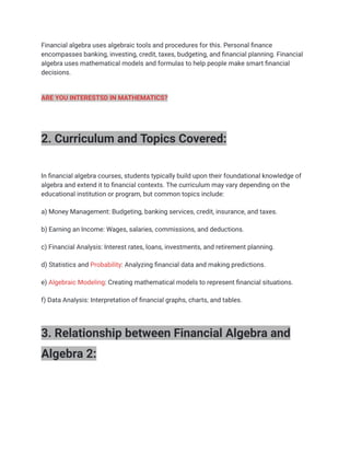 What is financial algebra? Fully Updated with 15 Question | PDF