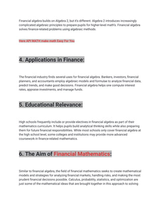 What is financial algebra? Fully Updated with 15 Question | PDF