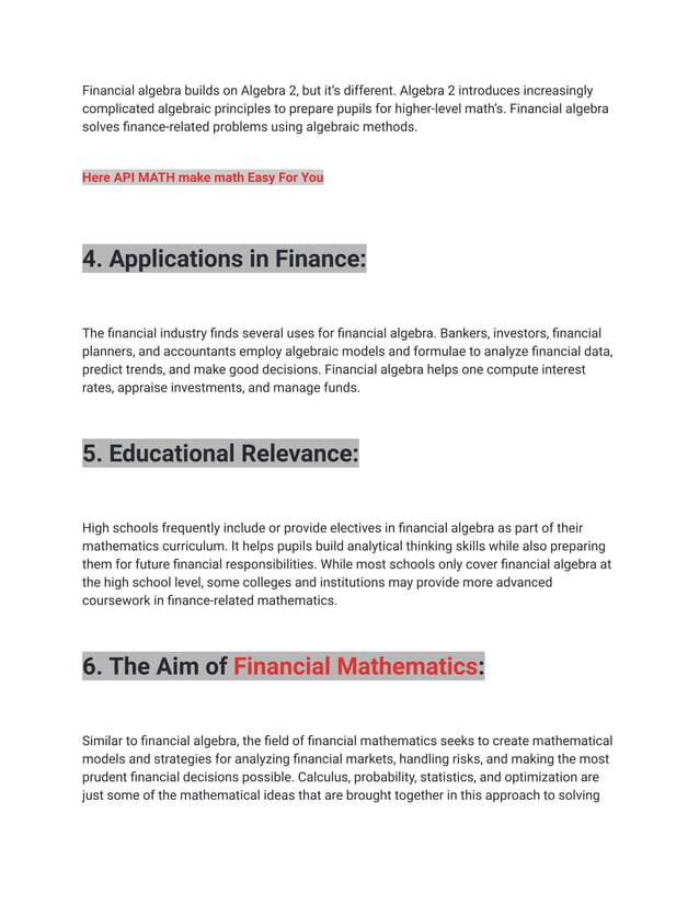 What is financial algebra? Fully Updated with 15 Question | PDF
