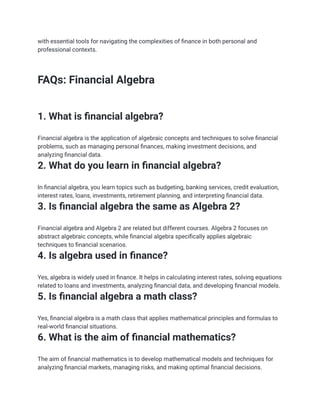 What is financial algebra? Fully Updated with 15 Question | PDF