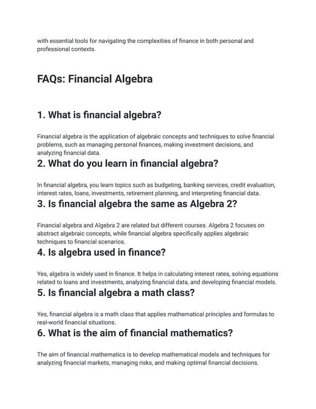 What is financial algebra? Fully Updated with 15 Question | PDF
