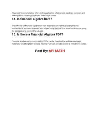 What is financial algebra? Fully Updated with 15 Question | PDF