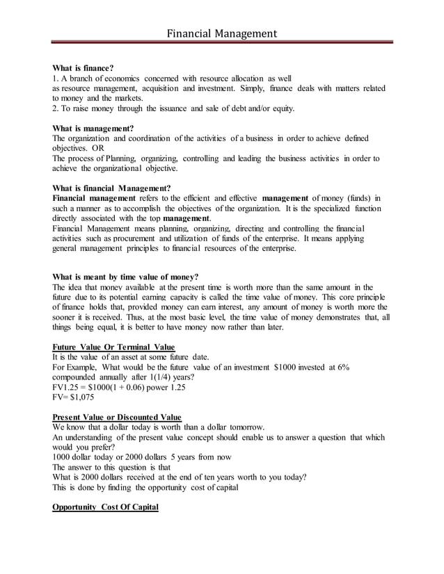 What is Financial Management - Short notes | DOCX