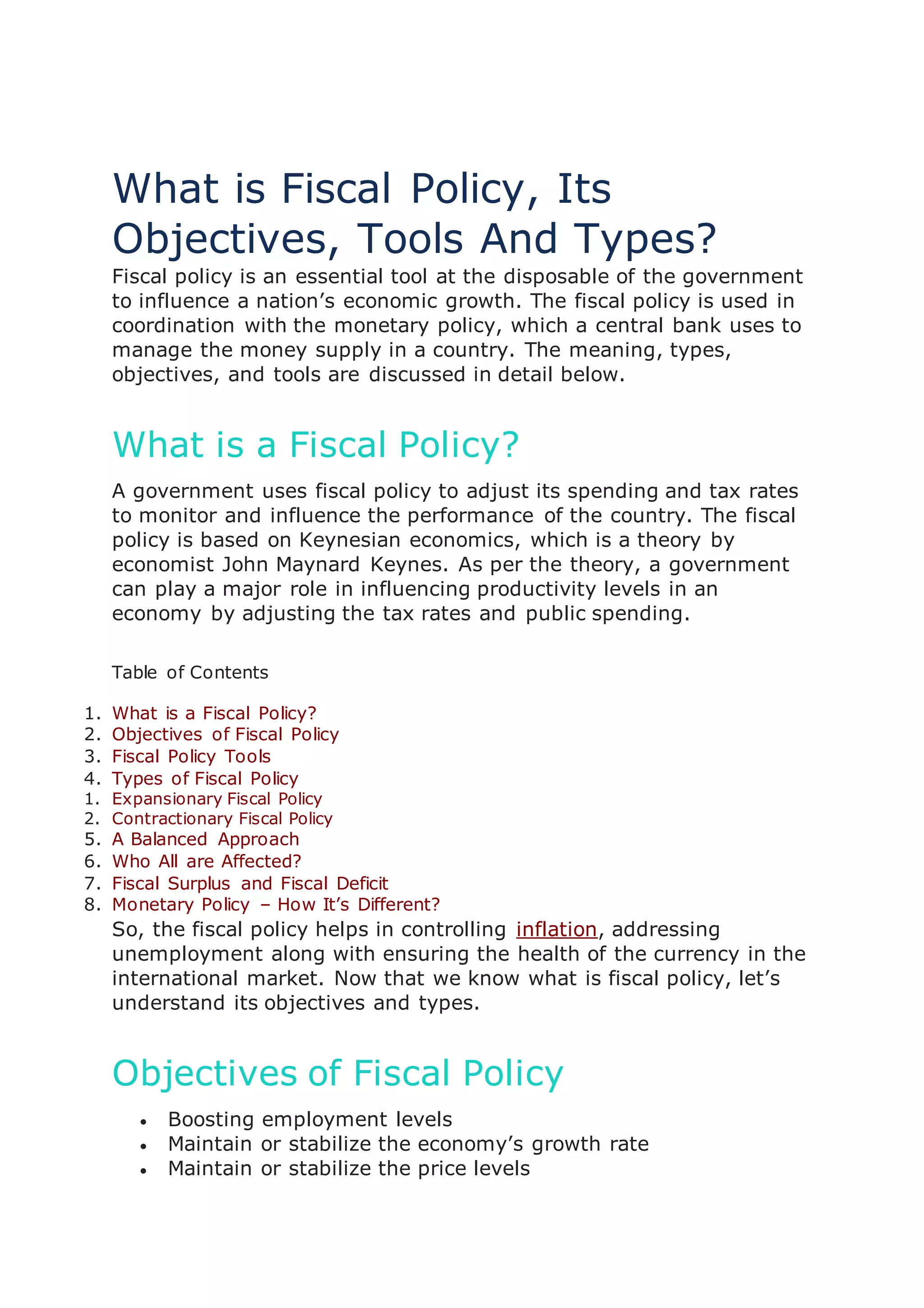 What is fiscal policy | DOCX