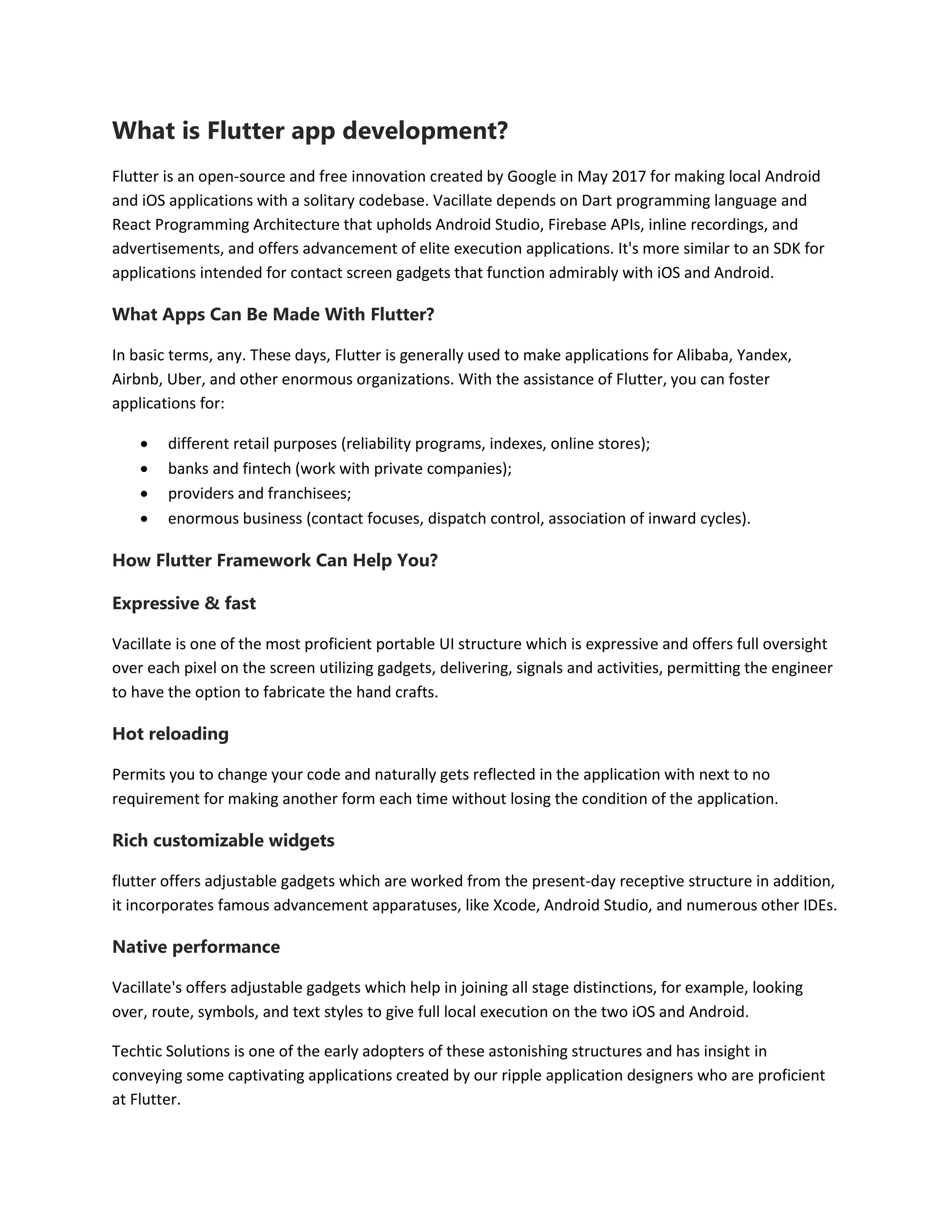 What Is Flutter App Development Pdf Operating Systems Computer