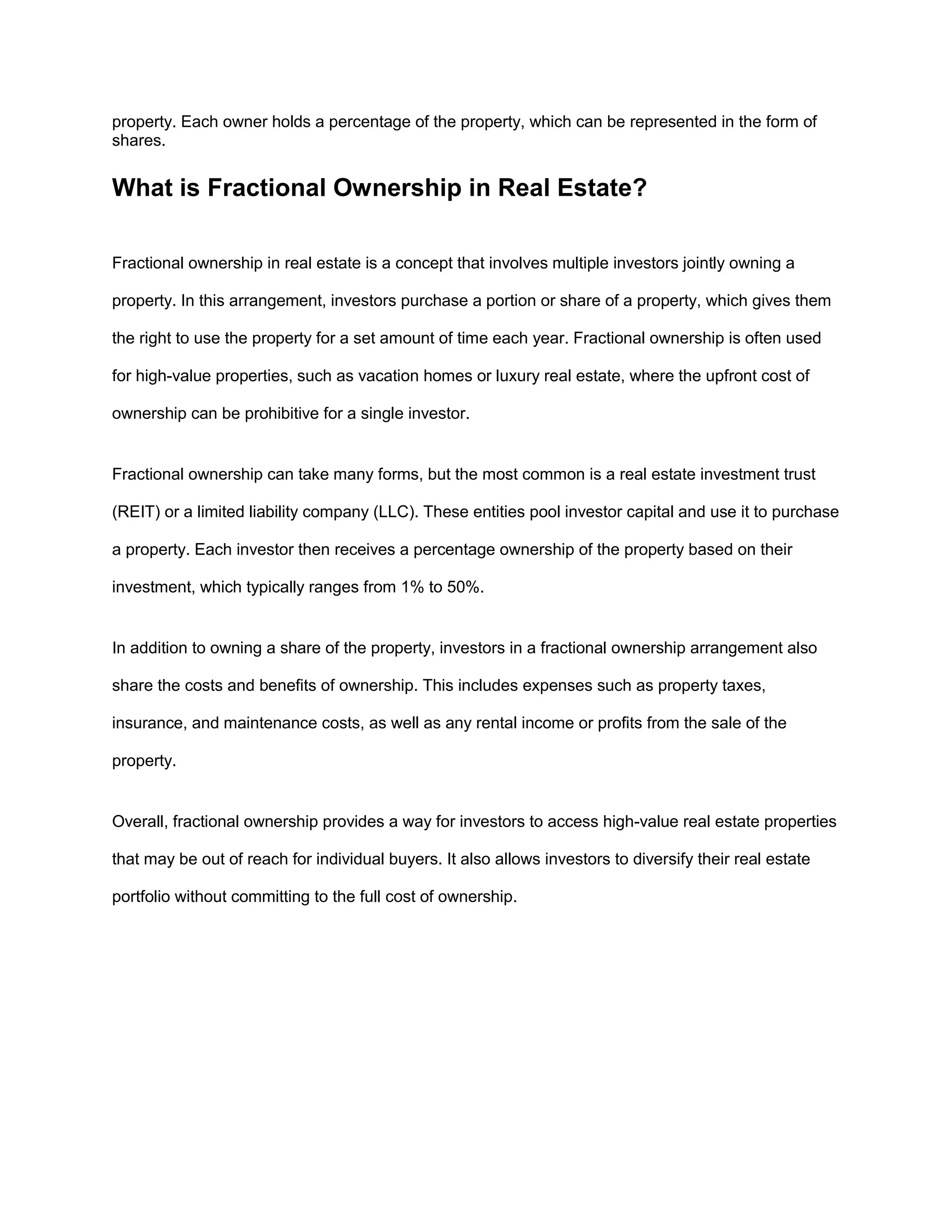 What is Fractional Ownership in Real Estate and How Does it Work | PDF