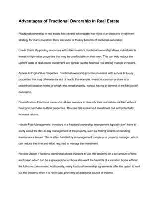 What is Fractional Ownership in Real Estate and How Does it Work | PDF