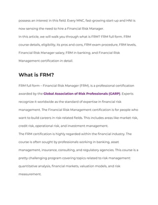 What is FRM? Full Form, Course Details & Fees | PDF