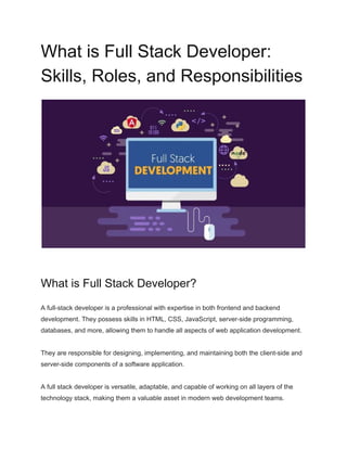 What is Full Stack Developer: Skills, Roles, and Responsibilities | PDF